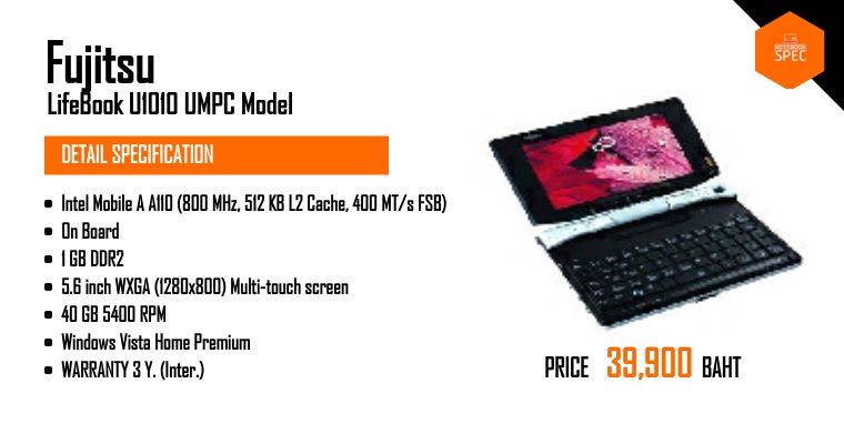 Fujitsu LifeBook U1010 UMPC Model-FUJITSU LifeBook U1010 UMPC Model ซีพียู Intel Mobile A A110 ...