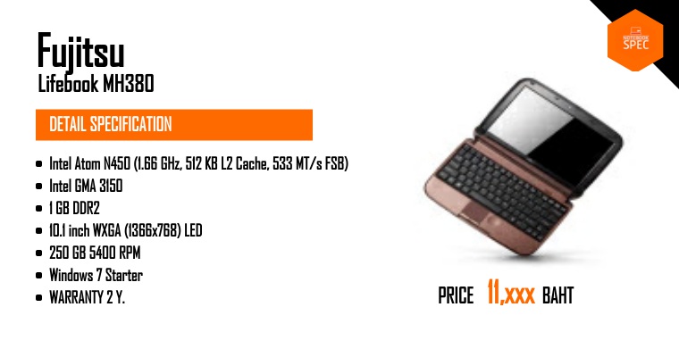 Fujitsu Lifebook MH380-FUJITSU Lifebook MH380 ซีพียู Intel Atom N450 ...