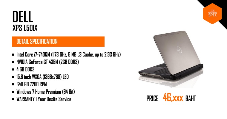 DELL XPS L501X-T561116TH Win7Prem ซีพียู Intel Core i7-740QM / GeForce ...