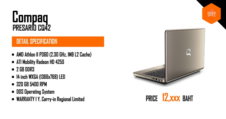 Compaq PRESARIO CQ42-400AU ซีพียู AMD Athlon II P360 / ATI Mobility ...