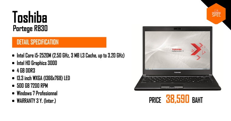 Toshiba Portege R830-2015U ซีพียู Intel Core i5-2520M / Intel HD ...