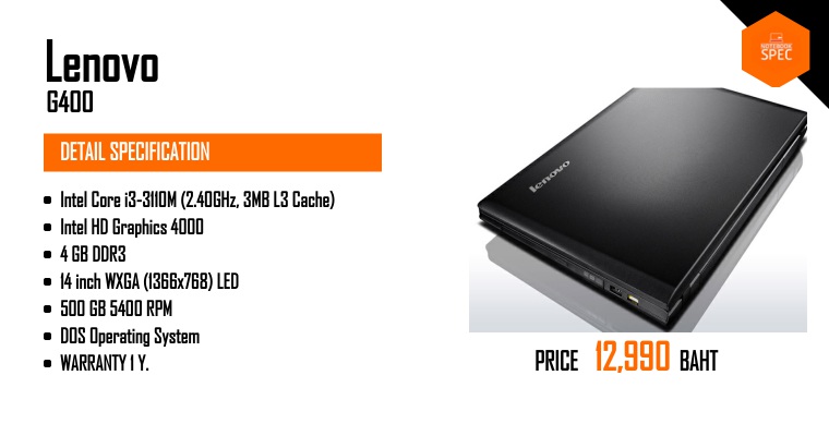 Lenovo G400-59409085 ซีพียู Intel Core i3-3110M / Intel HD Graphics ...