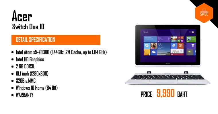 Acer Switch One 10-18LV ซีพียู Intel Atom x5-Z8300 / Intel HD Graphics ...