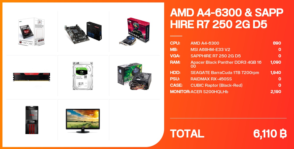 AMD A4-6300 & SAPPHIRE R7 250 2G D5 - จัดสเปค - Notebookspec