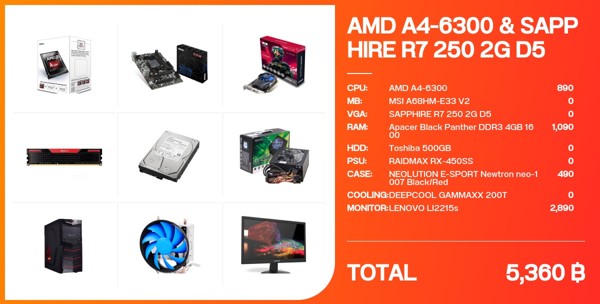 AMD A4-6300 & SAPPHIRE R7 250 2G D5 - จัดสเปค - Notebookspec