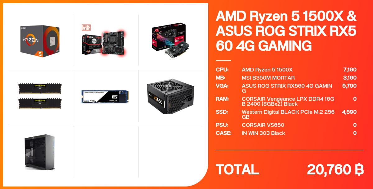 AMD Ryzen 5 1500X & ASUS ROG STRIX RX560 4G GAMING - จัดสเปค - Notebookspec