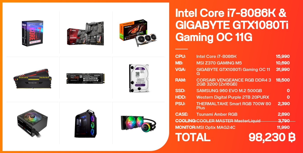 Intel Core i7-8086K & GIGABYTE GTX1080Ti Gaming OC 11G - จัดสเปค - Notebookspec