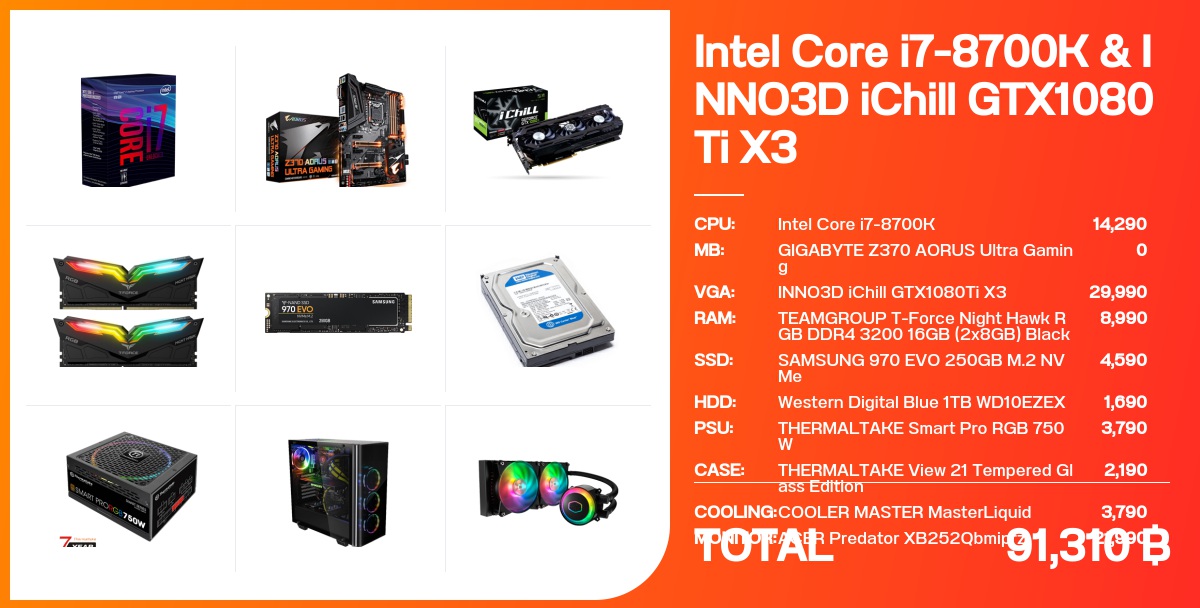 Intel Core i7-8700K & INNO3D iChill GTX1080Ti X3 - จัดสเปค - Notebookspec