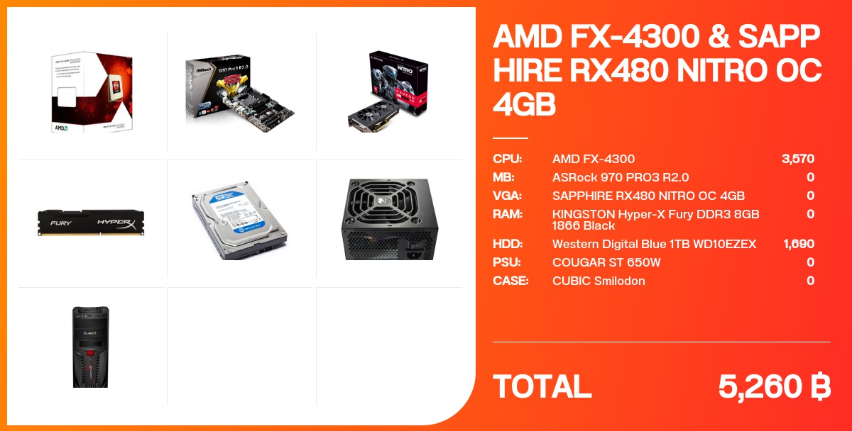 AMD FX-4300 & SAPPHIRE RX480 NITRO OC 4GB - จัดสเปค - Notebookspec