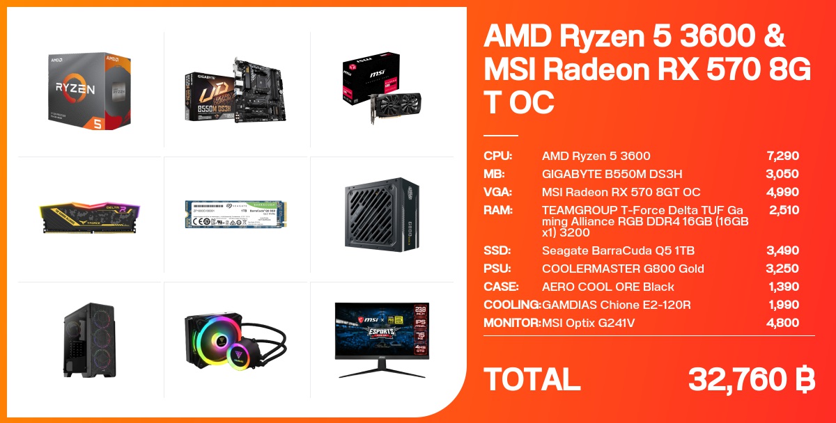 AMD Ryzen 5 3600 & MSI Radeon RX 570 8GT OC - จัดสเปค - Notebookspec