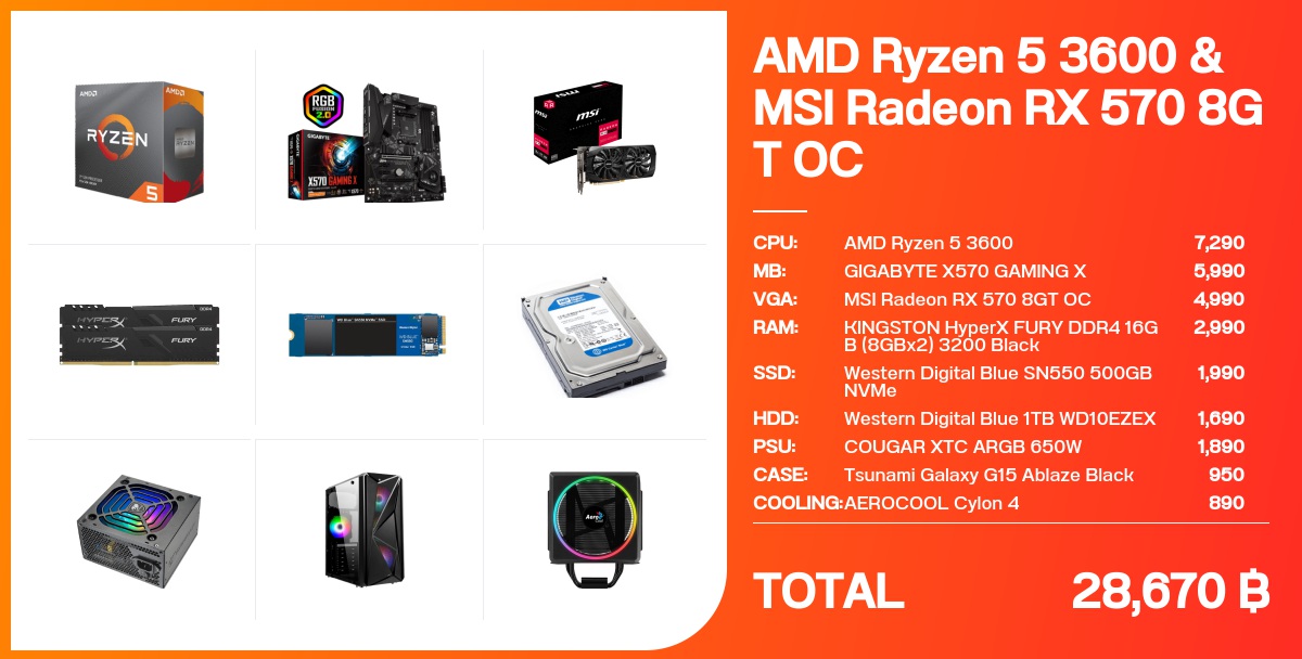 AMD Ryzen 5 3600 & MSI Radeon RX 570 8GT OC - จัดสเปค - Notebookspec