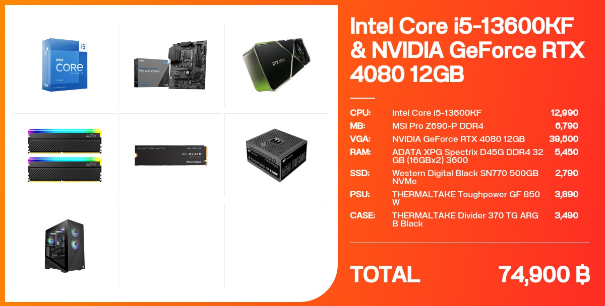 Intel Core i5-13600KF & NVIDIA GeForce RTX 4080 12GB - จัดสเปค - Notebookspec