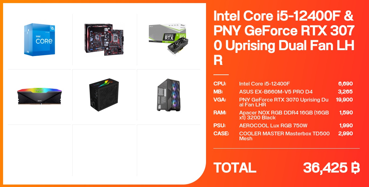 Intel Core i5-12400F & PNY GeForce RTX 3070 Uprising Dual Fan LHR - จัด ...
