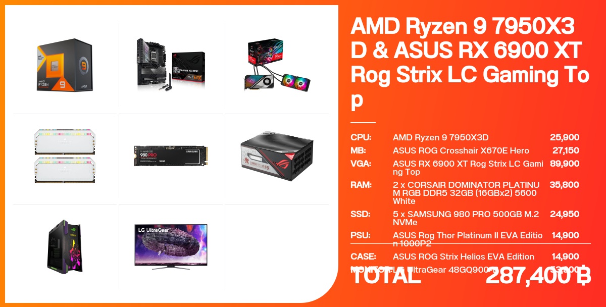 AMD Ryzen 9 7950X3D & ASUS RX 6900 XT Rog Strix LC Gaming Top - จัดสเปค - Notebookspec