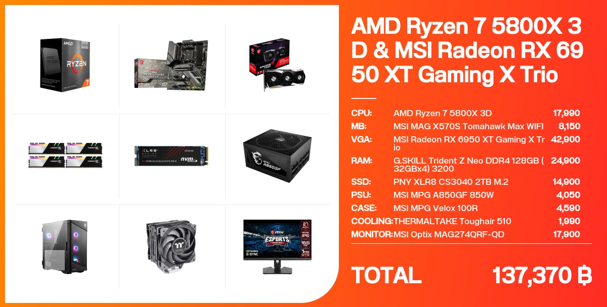 AMD Ryzen 7 5800X 3D & MSI Radeon RX 6950 XT Gaming X Trio - จัดสเปค - Notebookspec