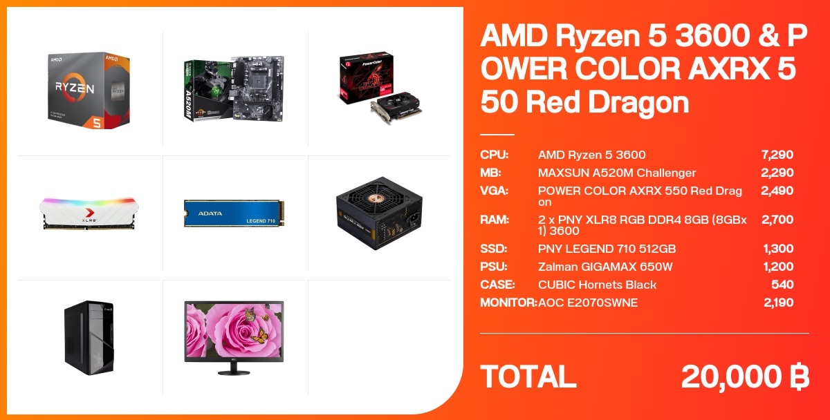 AMD Ryzen 5 3600 & POWER COLOR AXRX 550 Red Dragon - จัดสเปค - Notebookspec
