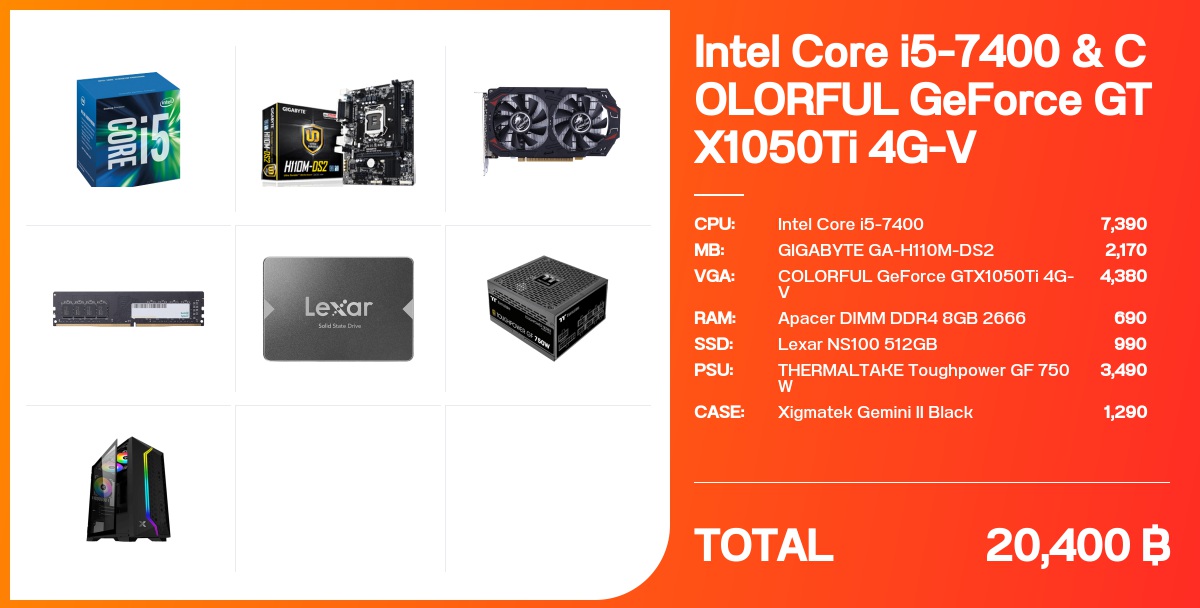 Intel Core i5-7400 & COLORFUL GeForce GTX1050Ti 4G-V - จัดสเปค - Notebookspec