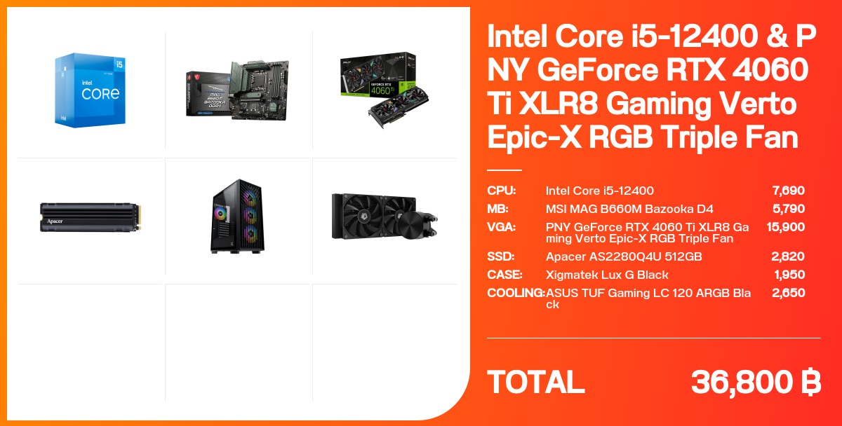 Intel Core i5-12400 & PNY GeForce RTX 4060 Ti XLR8 Gaming Verto Epic-X ...
