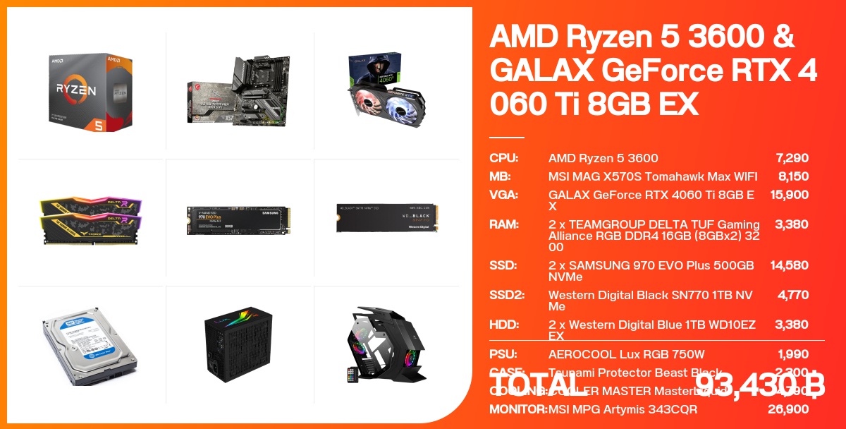 AMD Ryzen 5 3600 & GALAX GeForce RTX 4060 Ti 8GB EX - จัดสเปค ...