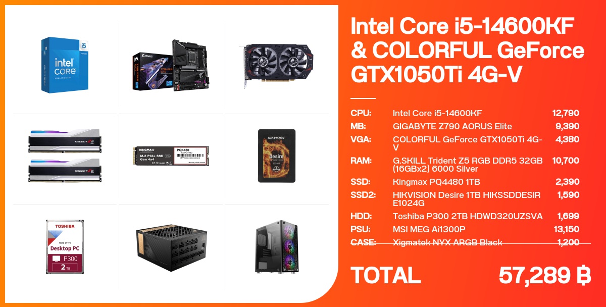 Intel Core i5-14600KF & COLORFUL GeForce GTX1050Ti 4G-V - จัดสเปค - Notebookspec