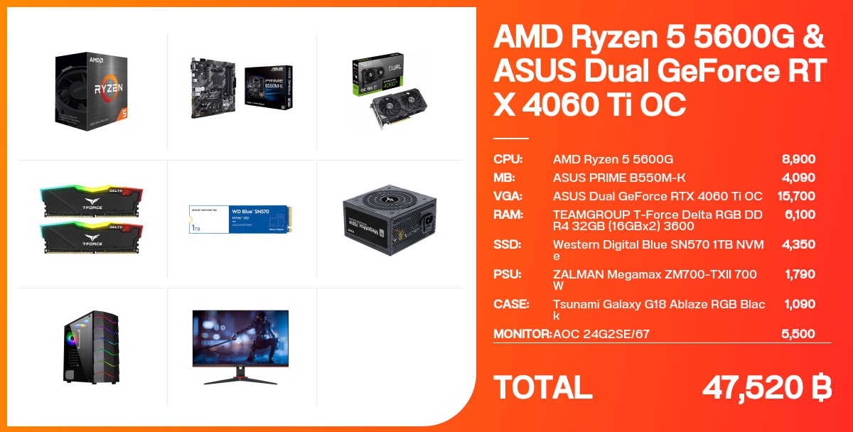 AMD Ryzen 5 5600G & ASUS Dual GeForce RTX 4060 Ti OC - จัดสเปค - Notebookspec