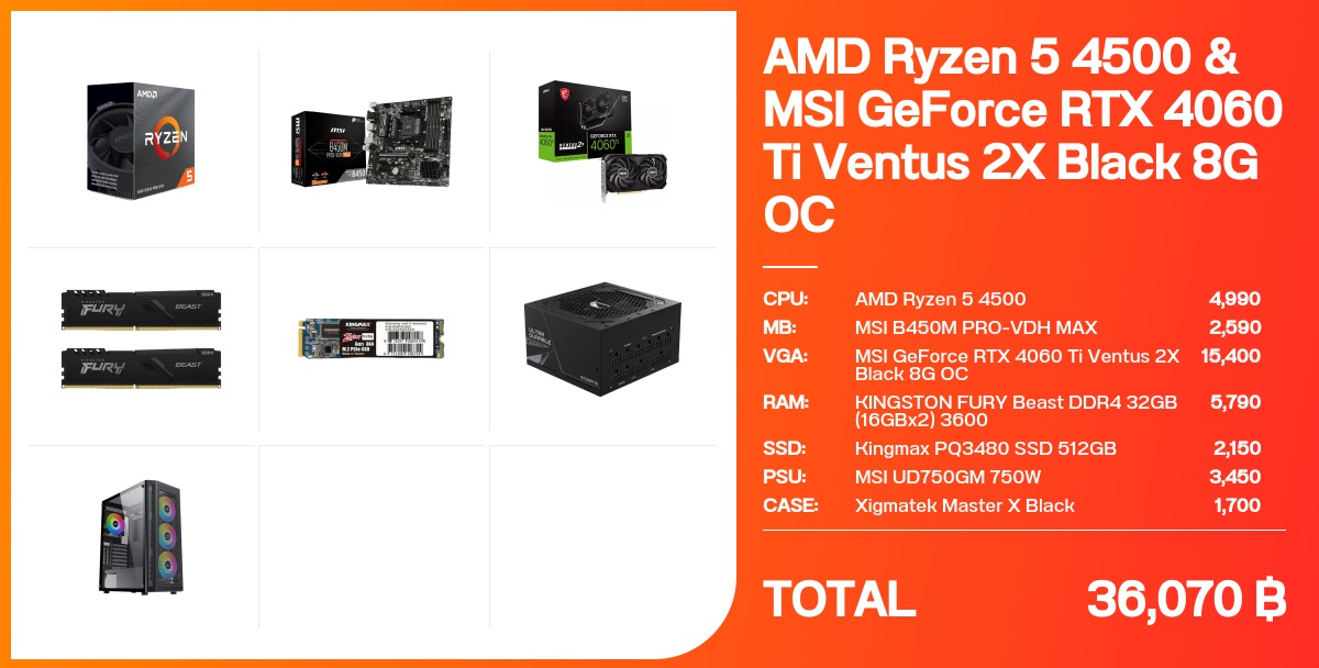 AMD Ryzen 5 4500 & MSI GeForce RTX 4060 Ti Ventus 2X Black 8G OC - จัด ...