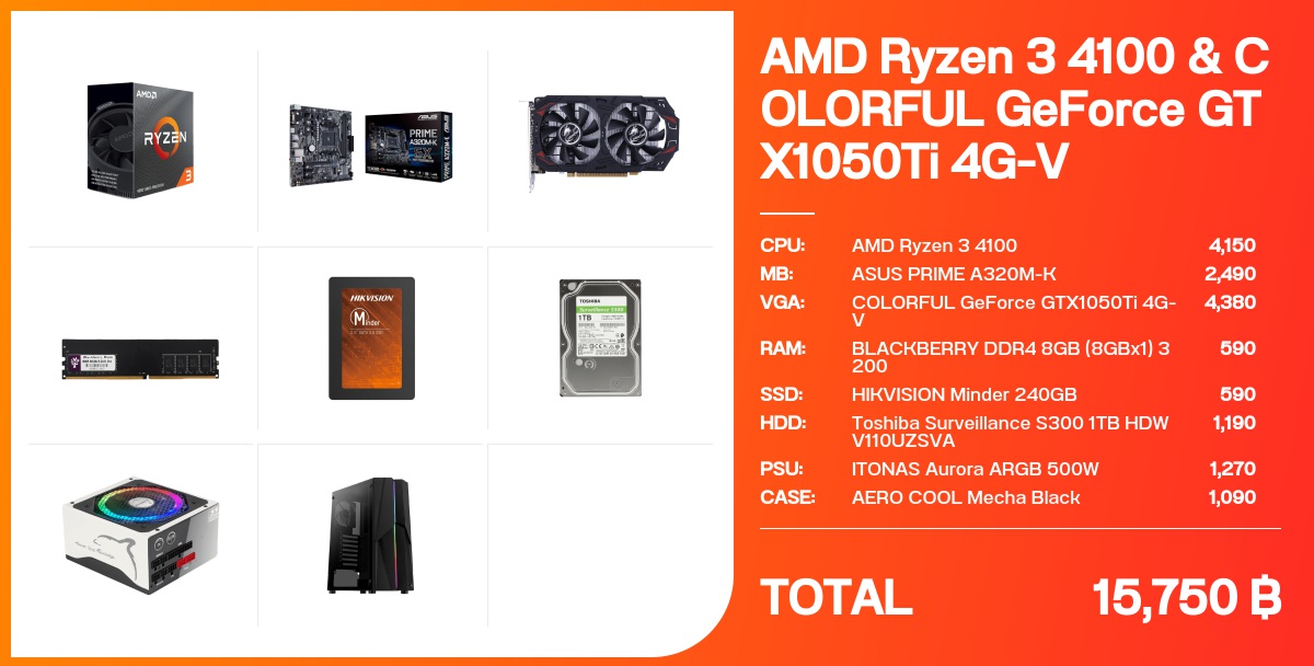 AMD Ryzen 3 4100 & COLORFUL GeForce GTX1050Ti 4G-V - จัดสเปค - Notebookspec