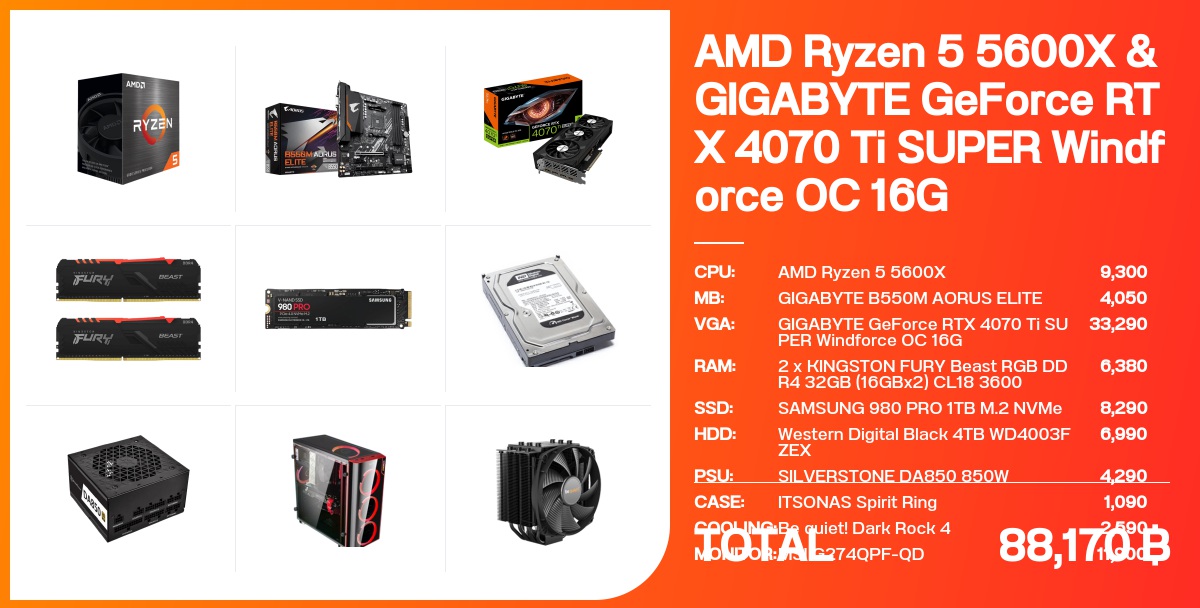 AMD Ryzen 5 5600X & GIGABYTE GeForce RTX 4070 Ti SUPER Windforce OC 16G ...