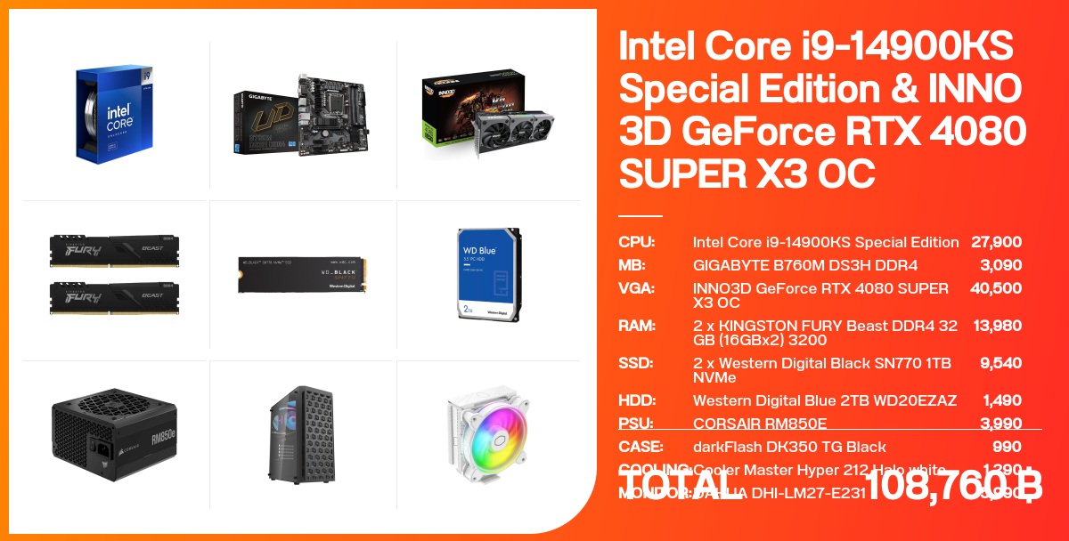 Intel Core i9-14900KS Special Edition & INNO3D GeForce RTX 4080 SUPER X3 OC - จัดสเปค - Notebookspec