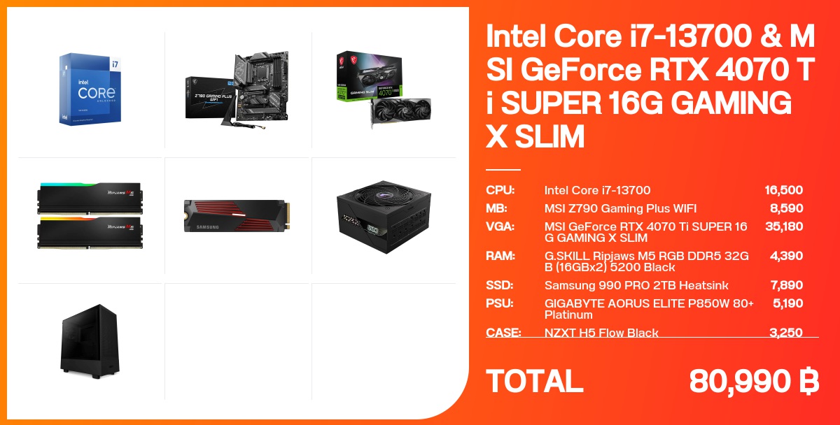 Intel Core i7-13700 & MSI GeForce RTX 4070 Ti SUPER 16G GAMING X SLIM - จัดสเปค - Notebookspec