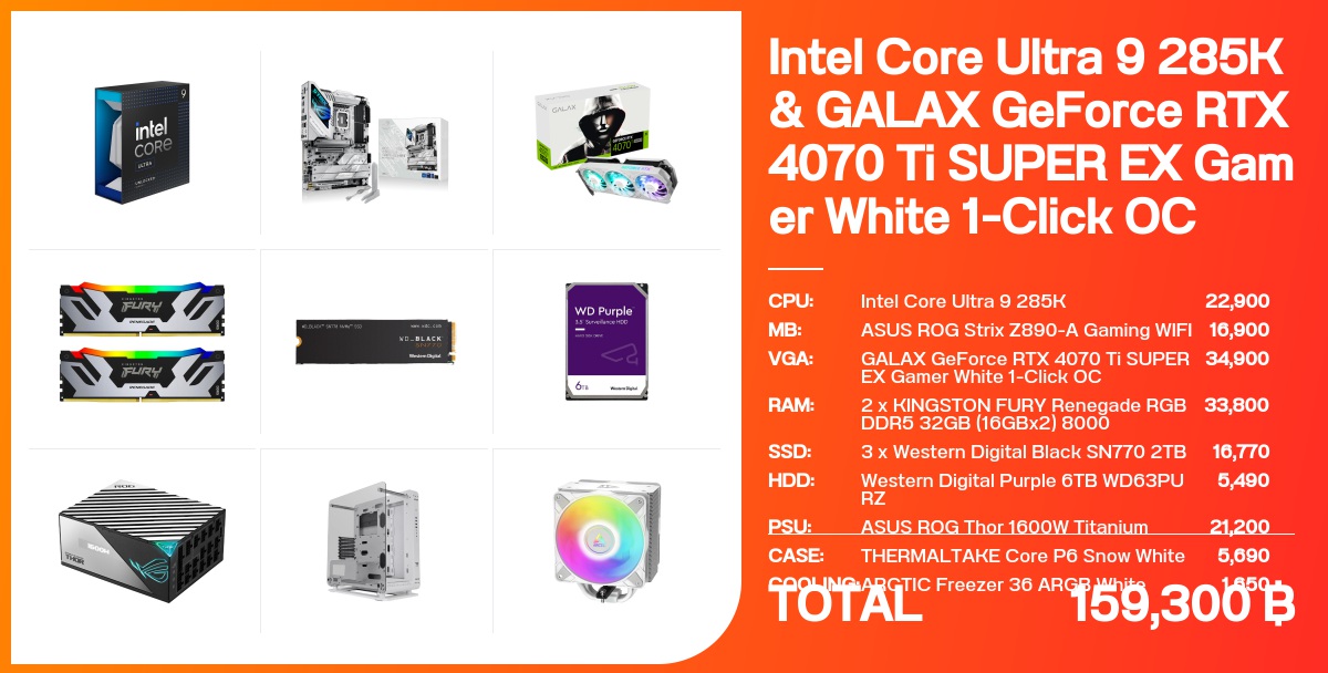 Intel Core Ultra 9 285K & GALAX GeForce RTX 4070 Ti SUPER EX Gamer White 1-Click OC - จัดสเปค ...