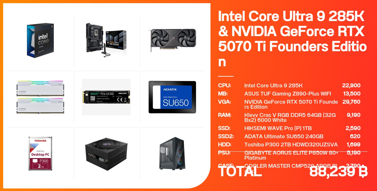 Intel Core Ultra 9 285K & NVIDIA GeForce RTX 5070 Ti Founders Edition - จัดสเปค - Notebookspec