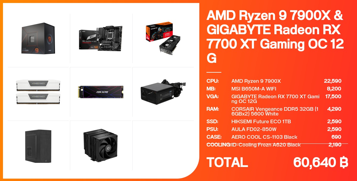 AMD Ryzen 9 7900X & GIGABYTE Radeon RX 7700 XT Gaming OC 12G - จัดสเปค ...