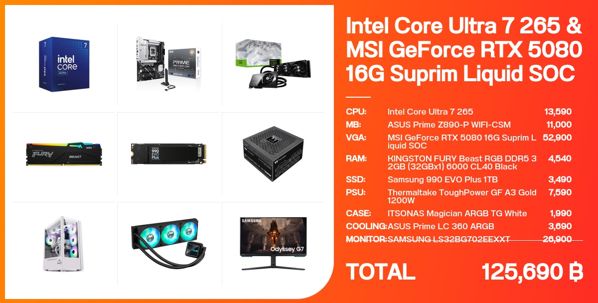 Intel Core Ultra 7 265 & MSI GeForce RTX 5080 16G Suprim Liquid SOC - จัดสเปค - Notebookspec