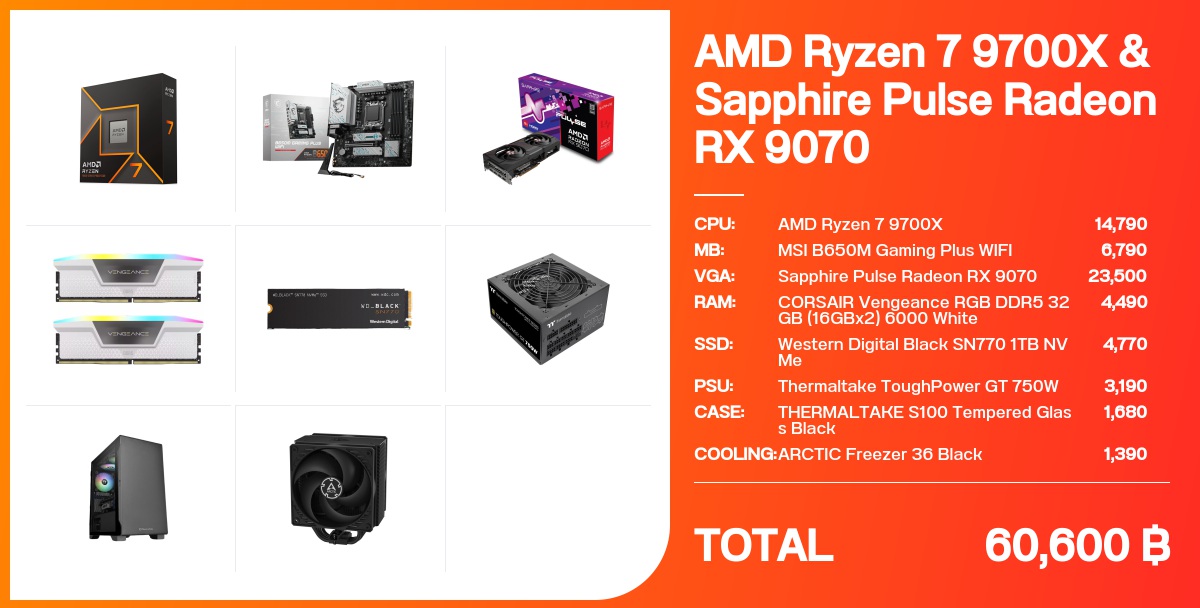 AMD Ryzen 7 9700X & Sapphire Pulse Radeon RX 9070 - จัดสเปค - Notebookspec