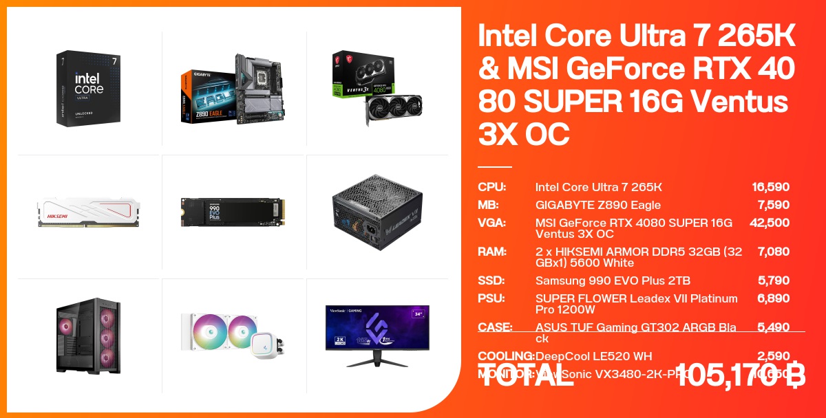 Intel Core Ultra 7 265K & MSI GeForce RTX 4080 SUPER 16G Ventus 3X OC - จัดสเปค - Notebookspec