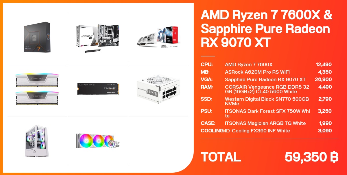 AMD Ryzen 7 7600X & Sapphire Pure Radeon RX 9070 XT - จัดสเปค - Notebookspec