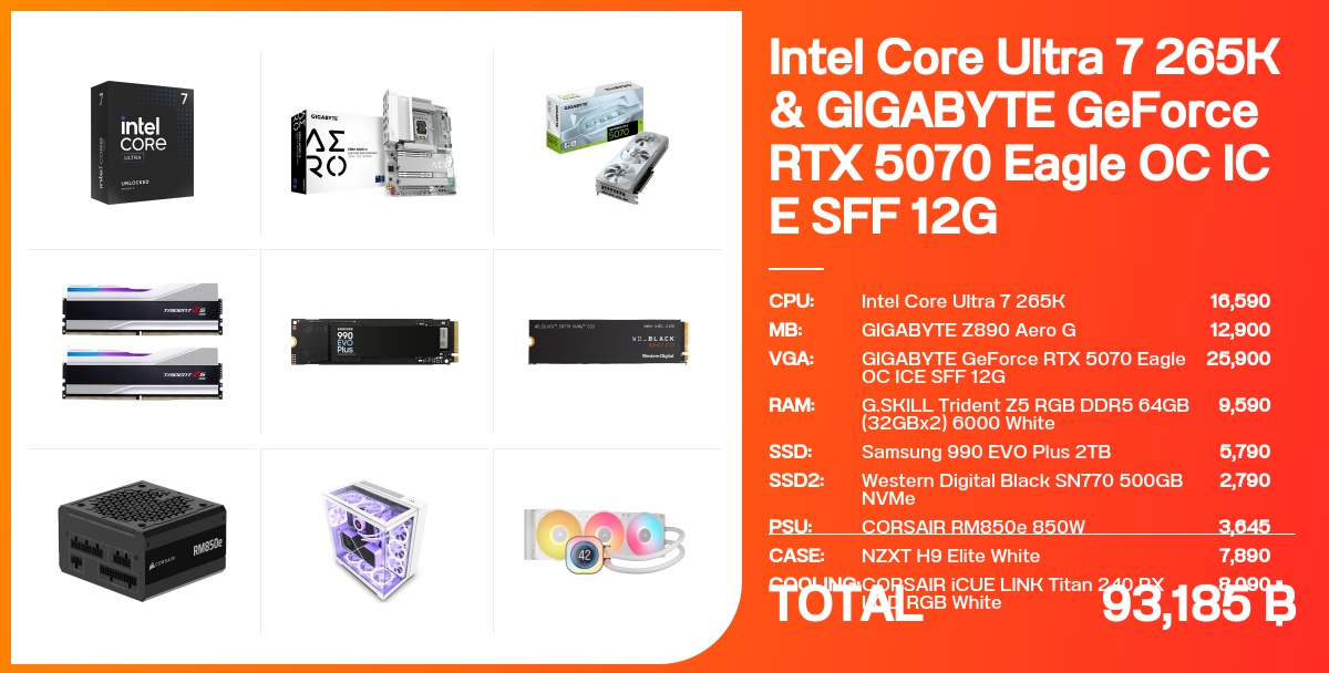Intel Core Ultra 7 265K & GIGABYTE GeForce RTX 5070 Eagle OC ICE SFF 12G - จัดสเปค - Notebookspec