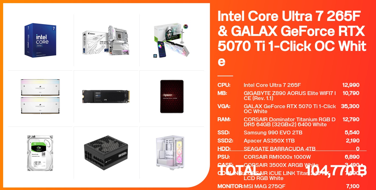 Intel Core Ultra 7 265F & GALAX GeForce RTX 5070 Ti 1-Click OC White - จัดสเปค - Notebookspec