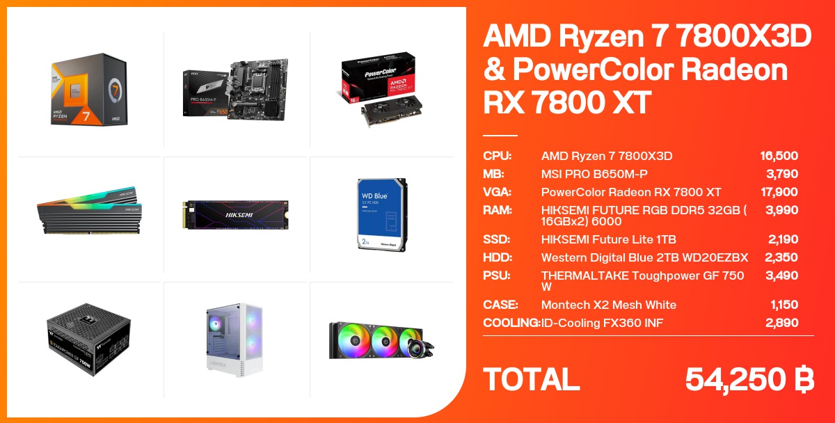 AMD Ryzen 7 7800X3D & PowerColor Radeon RX 7800 XT - จัดสเปค - Notebookspec