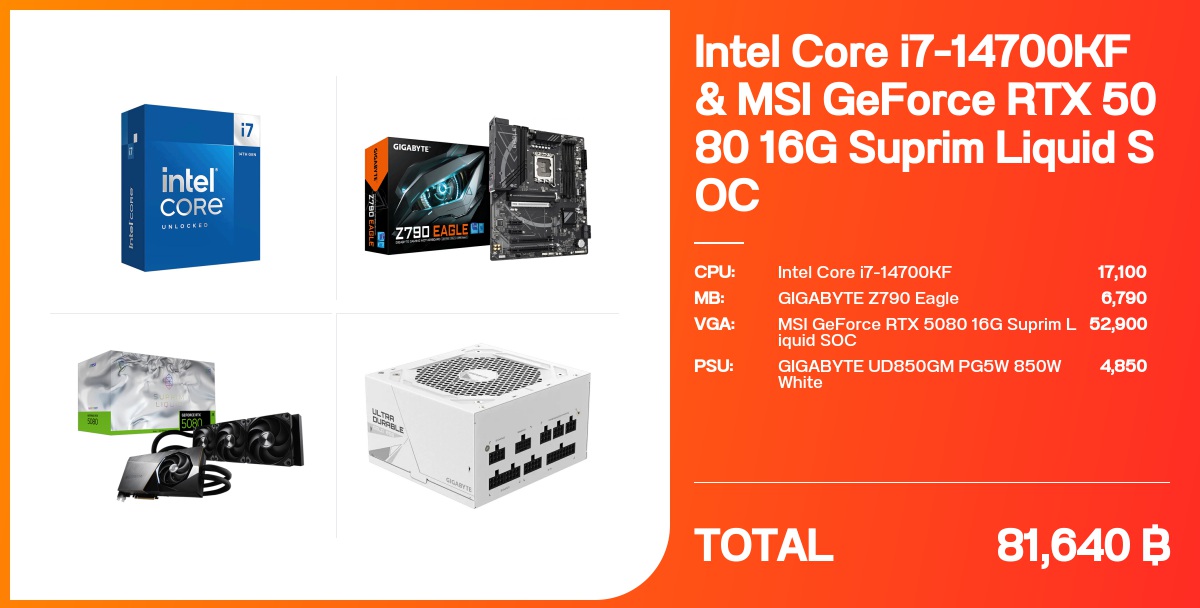 Intel Core i7-14700KF & MSI GeForce RTX 5080 16G Suprim Liquid SOC - จัดสเปค - Notebookspec
