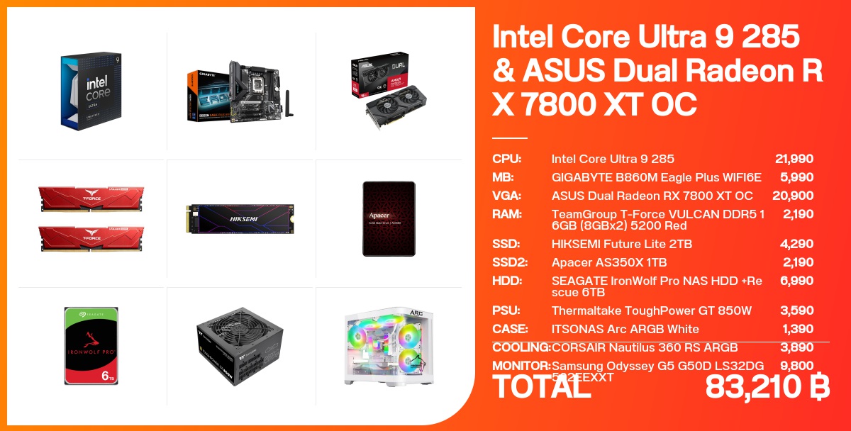 Intel Core Ultra 9 285 & ASUS Dual Radeon RX 7800 XT OC - จัดสเปค - Notebookspec