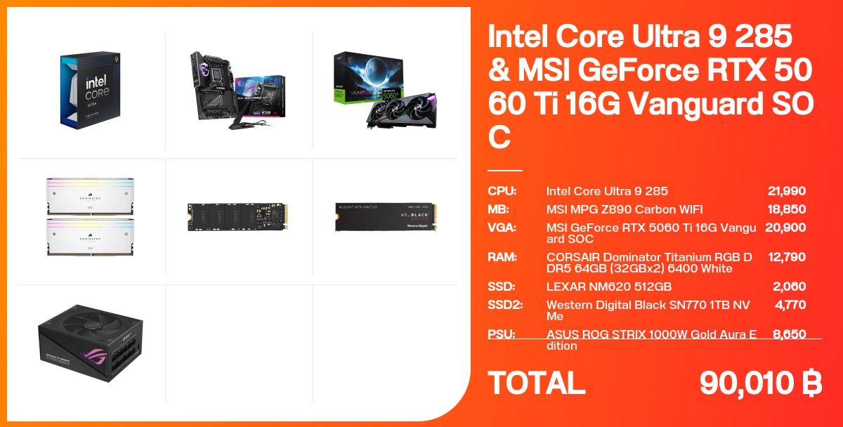 Intel Core Ultra 9 285 & MSI GeForce RTX 5060 Ti 16G Vanguard SOC - จัดสเปค - Notebookspec
