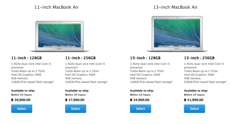 MacBook Air รุ่นใหม่ Early 2014 มาแล้ว ราคาถูกลงไป 1,000 บาท แรงขึ้นนิดแบตทนกว่าหน่อย - Notebookspec