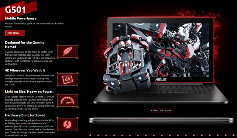 ASUS ROG G501 อีกหนึ่ง Gaming Notebook พรีเมียมสุดบาง ระดับเรือธงจอ 4K ...