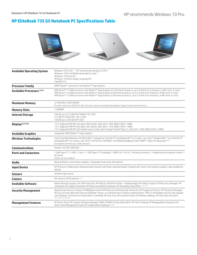 HP - EliteBook 735/745/755 G5 และ ProBook 645 G4 โน๊ตบุ๊คสายทำงานมา ...