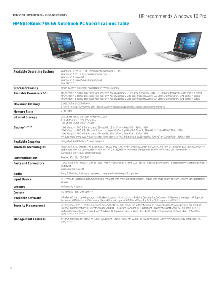 HP - EliteBook 735/745/755 G5 และ ProBook 645 G4 โน๊ตบุ๊คสายทำงานมา ...