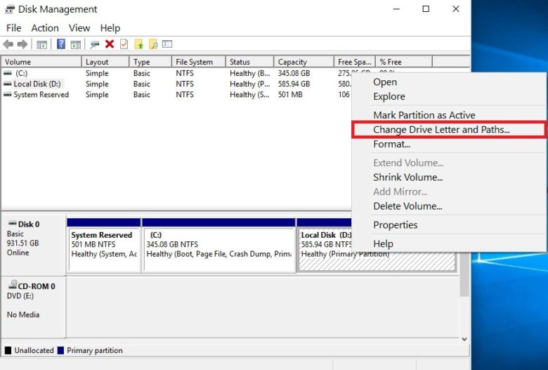 Windows Tips - เปลี่ยนชื่อ Drive Letter ที่ตั้งจาก E: เป็น D ...